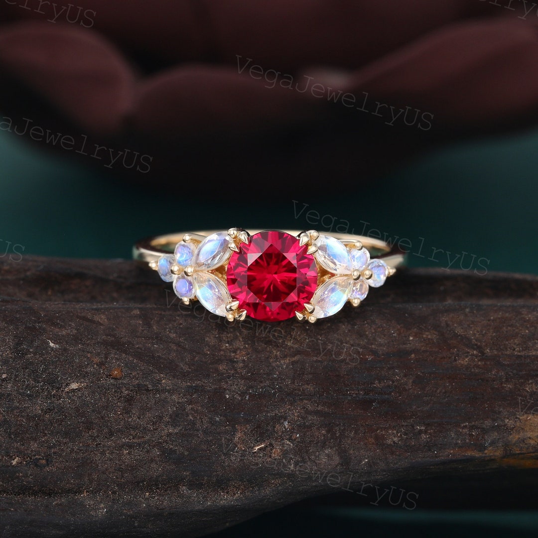Vintage Ruby Engagement Ring Women Yellow Gold Ruby Engagement Ring ...