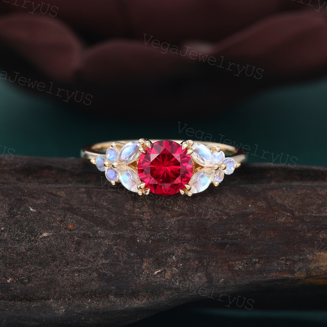 Vintage Ruby Engagement Ring Women Yellow Gold Ruby Engagement - Etsy