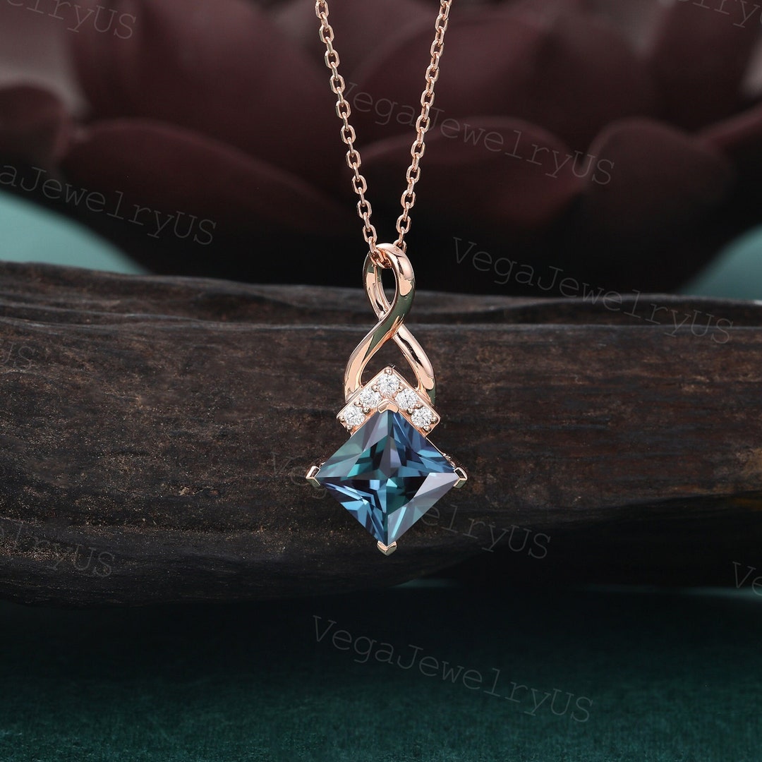 Princess Cut Alexandrite Pendant Necklace June Birthstone Jewelry ...