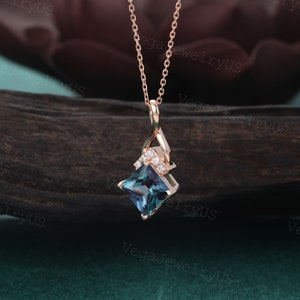 Princess Cut Alexandrite Pendant Necklace June Birthstone Jewelry ...