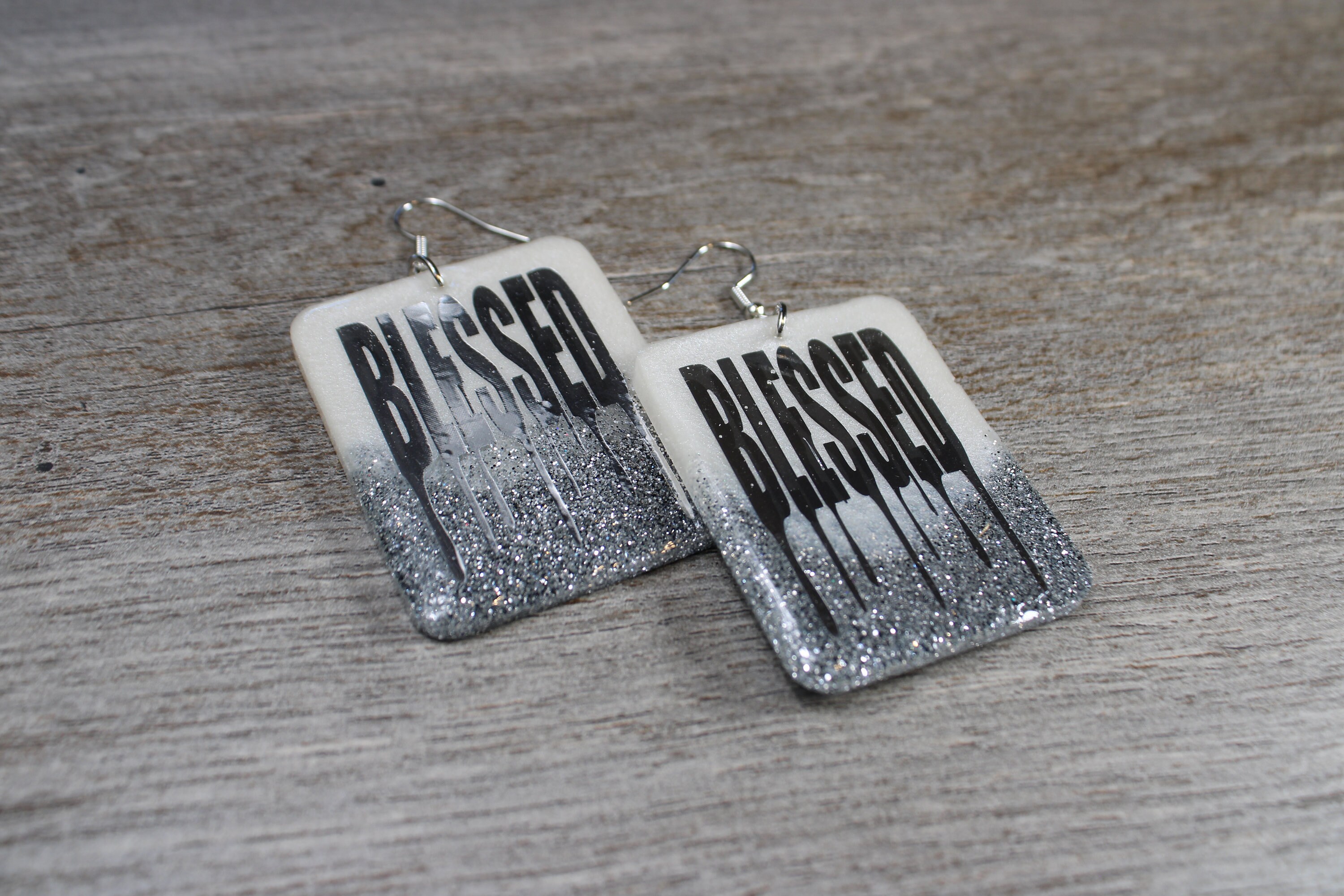 Blessed Drip: Sparkling Glitter Square Blessed Earrings - Etsy