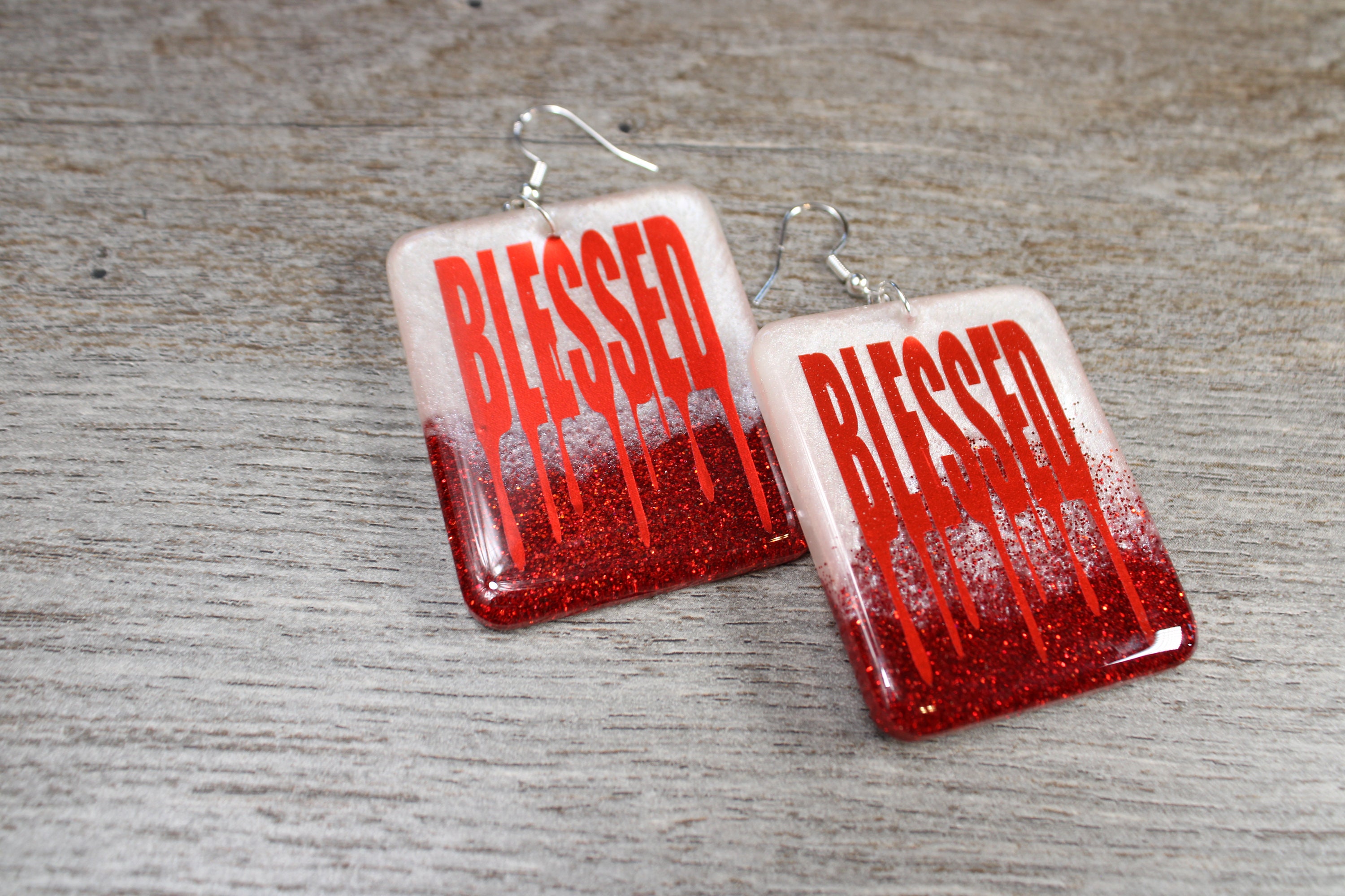 Blessed Drip: Sparkling Glitter Square Blessed Earrings - Etsy