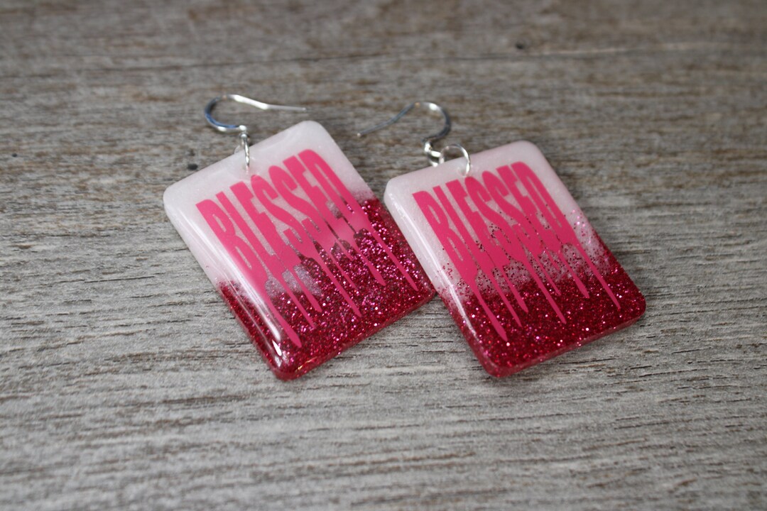 Blessed Drip: Sparkling Glitter Square Blessed Earrings - Etsy