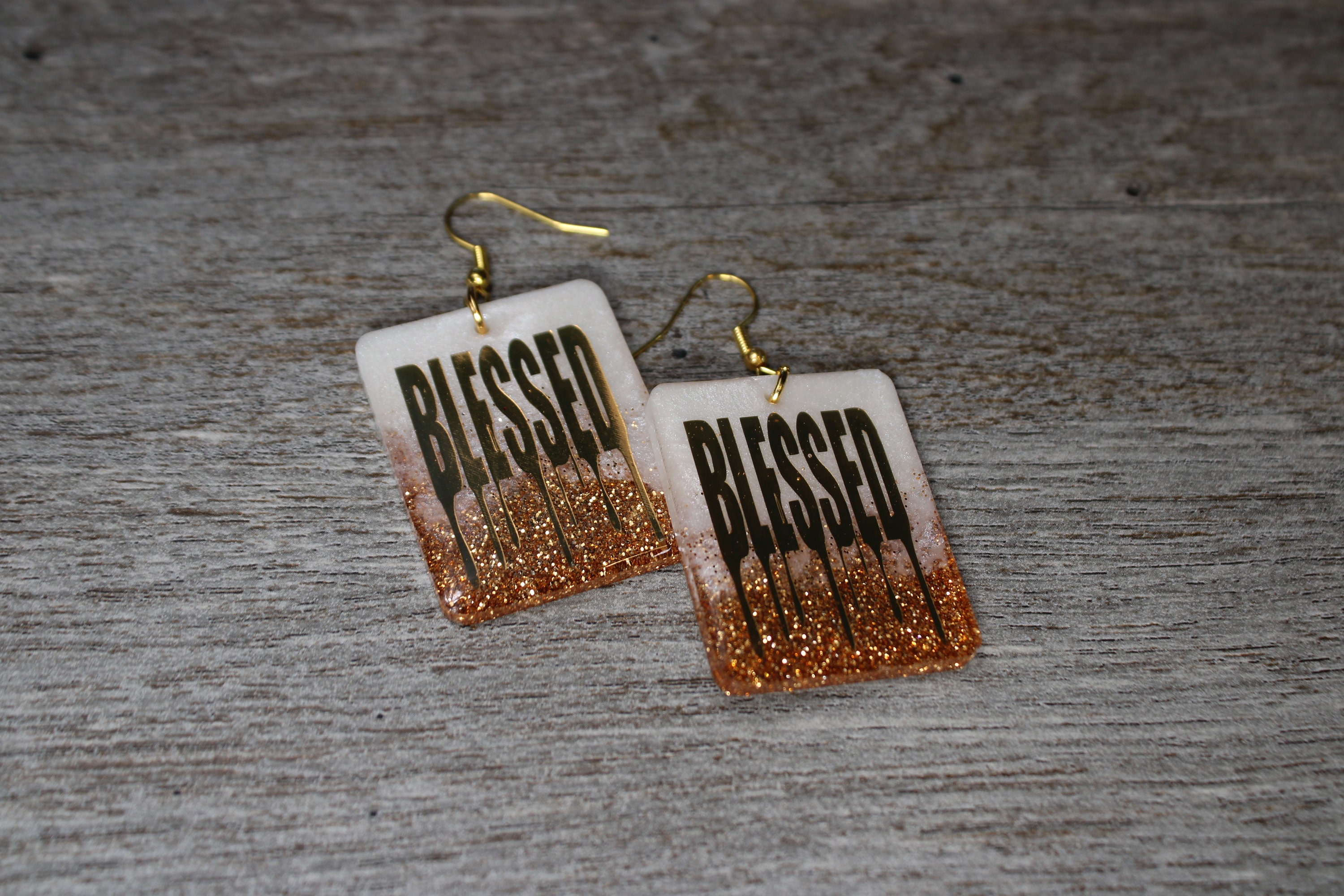 Blessed Drip: Sparkling Glitter Square Blessed Earrings - Etsy