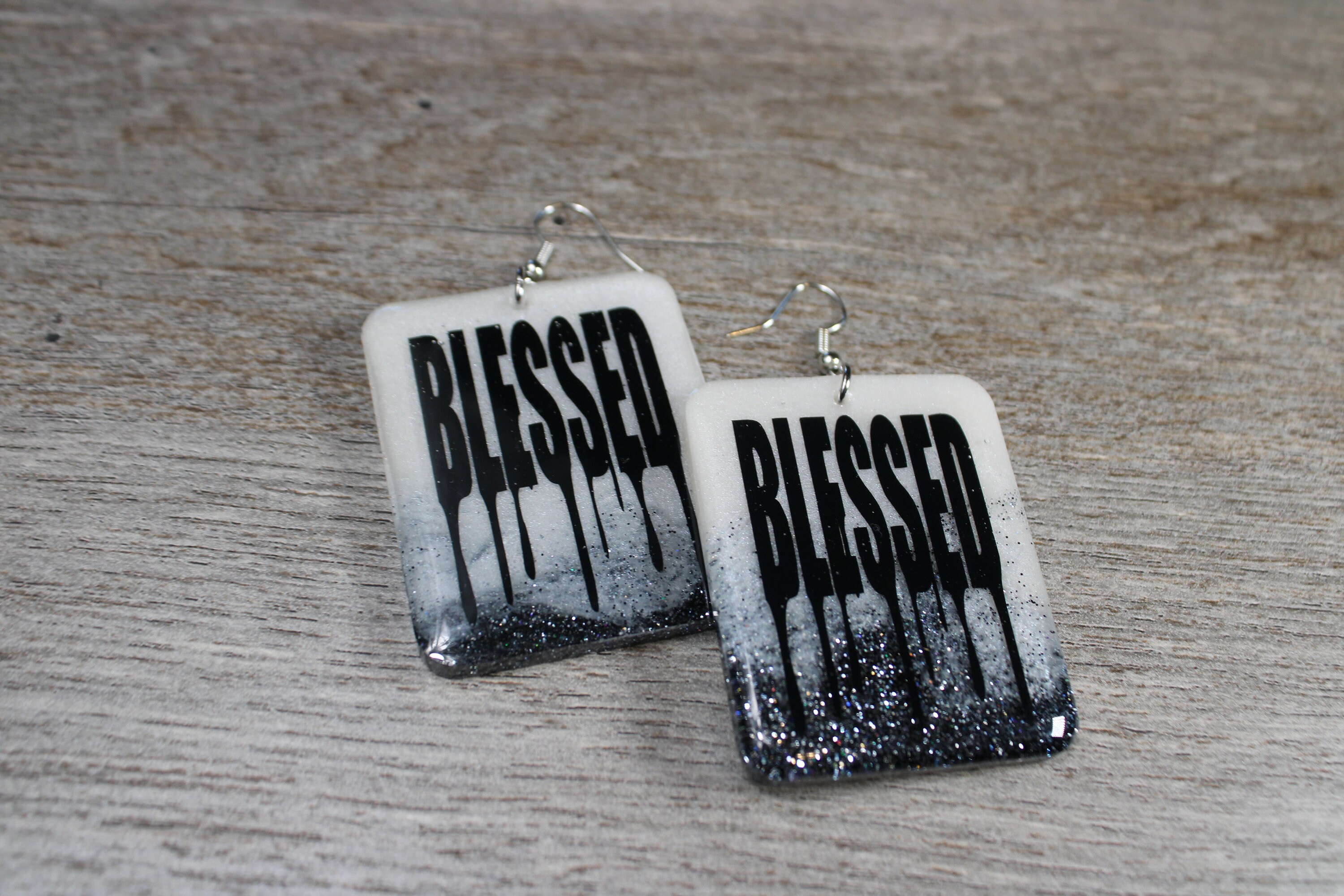 Blessed Drip: Sparkling Glitter Square Blessed Earrings - Etsy