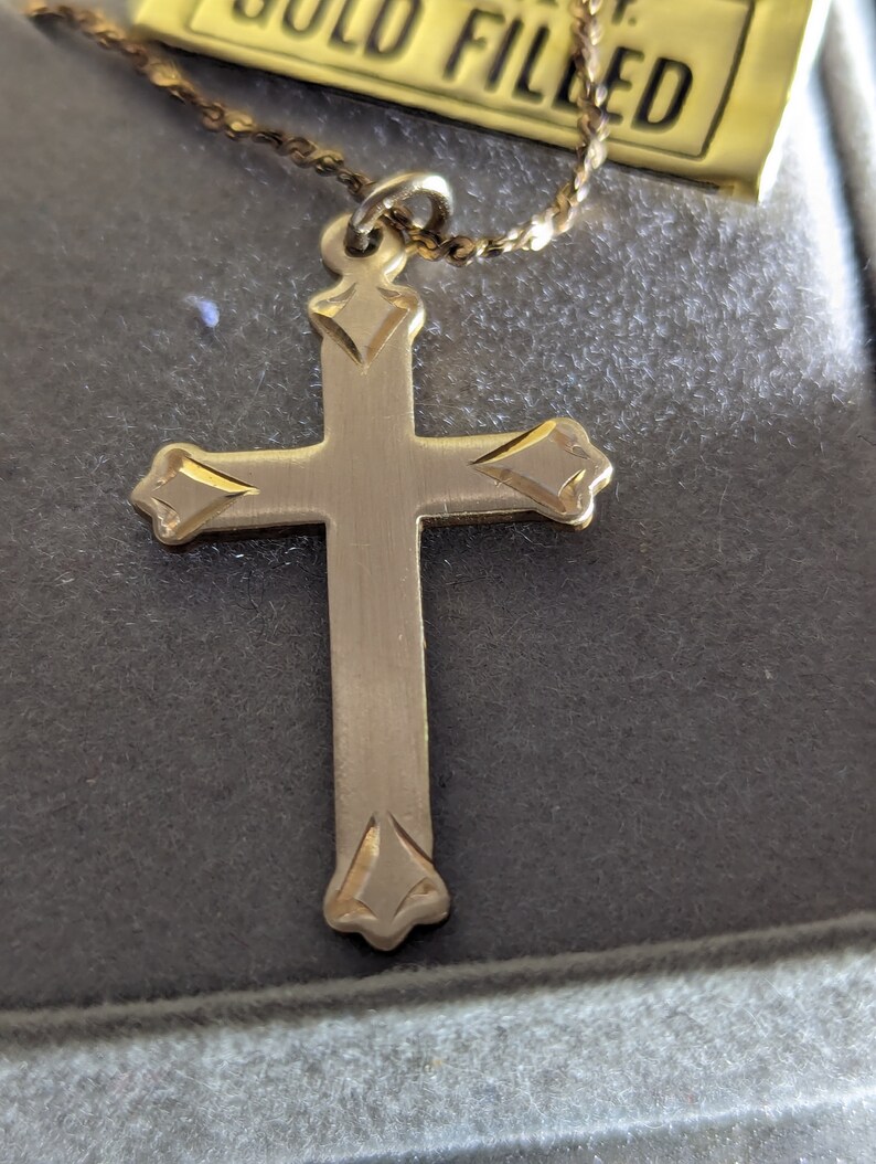 Antique Cross Necklace Kirner's 12k Gold Filled Religious Faith Statement Signed Secure Clasp ...