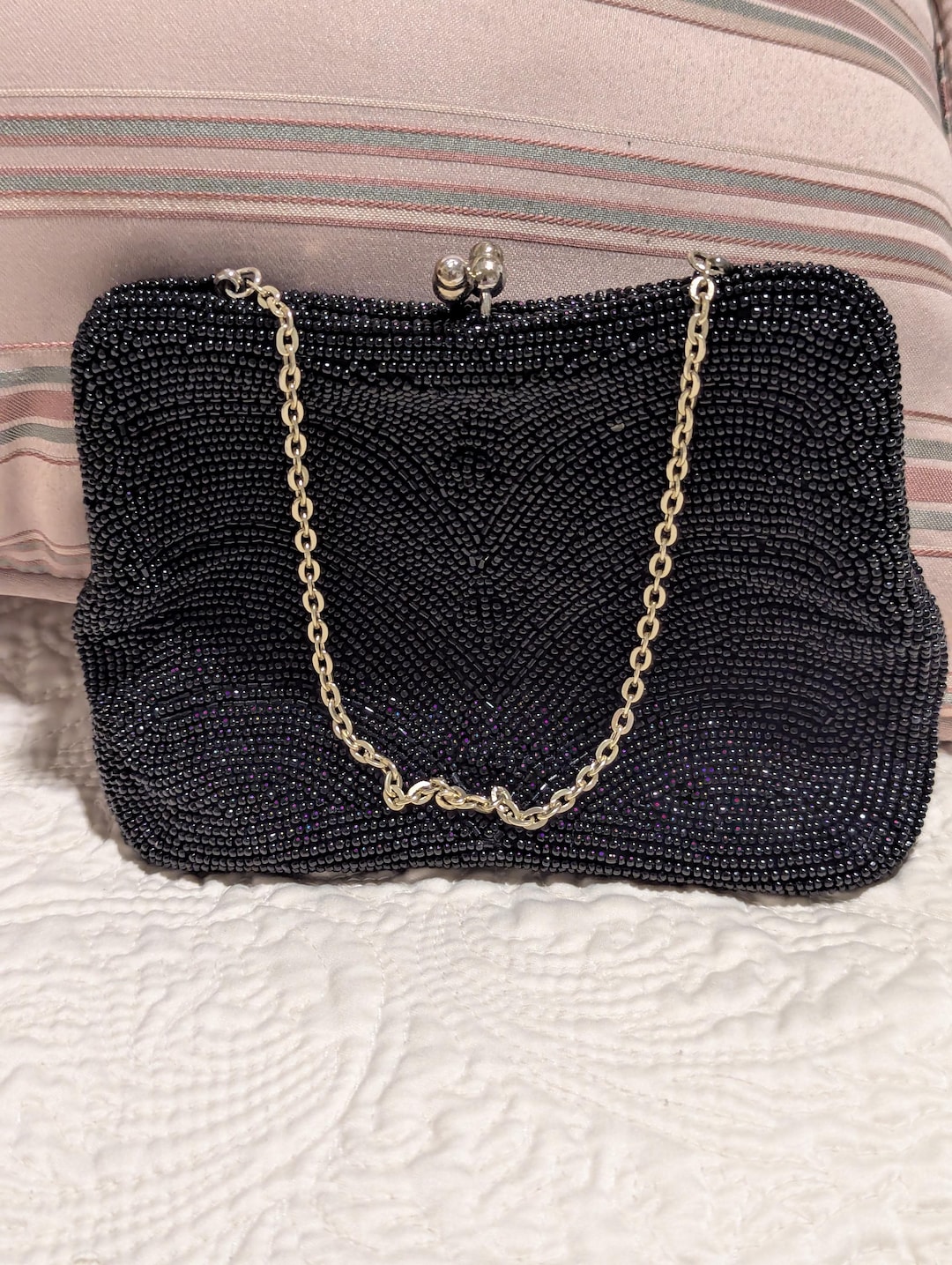 Richere Black Clutch Evening Wrist Hand Bag Seed Glass Beads Small and ...