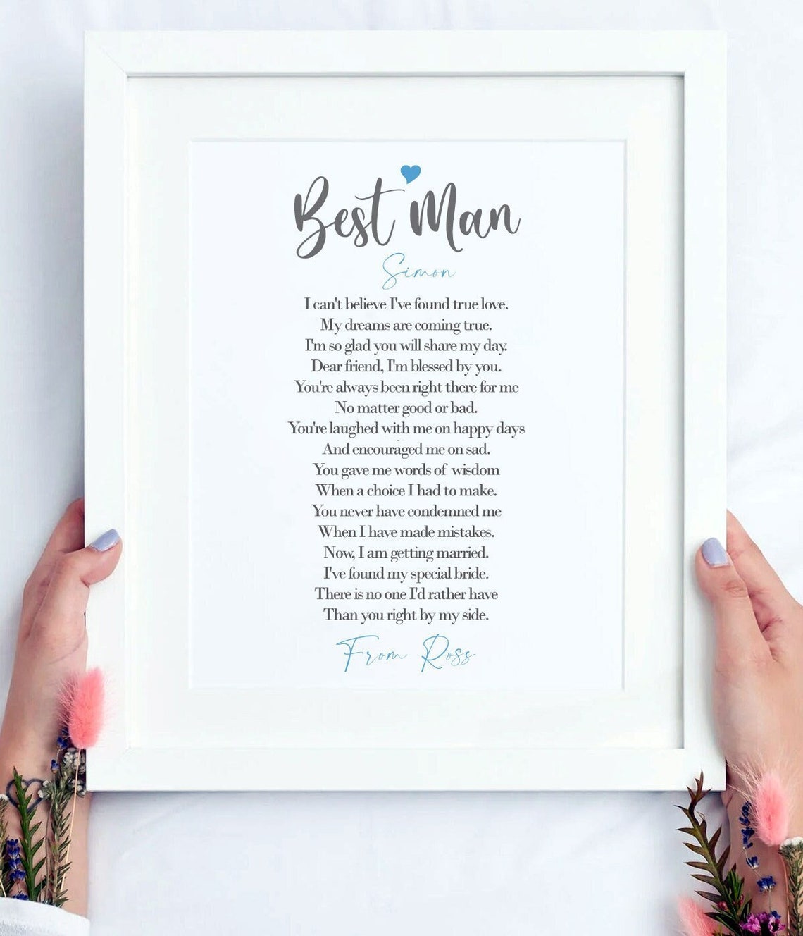 Best Man Gift Personalised Thank You Print Size A4 Ideal for Framing ...
