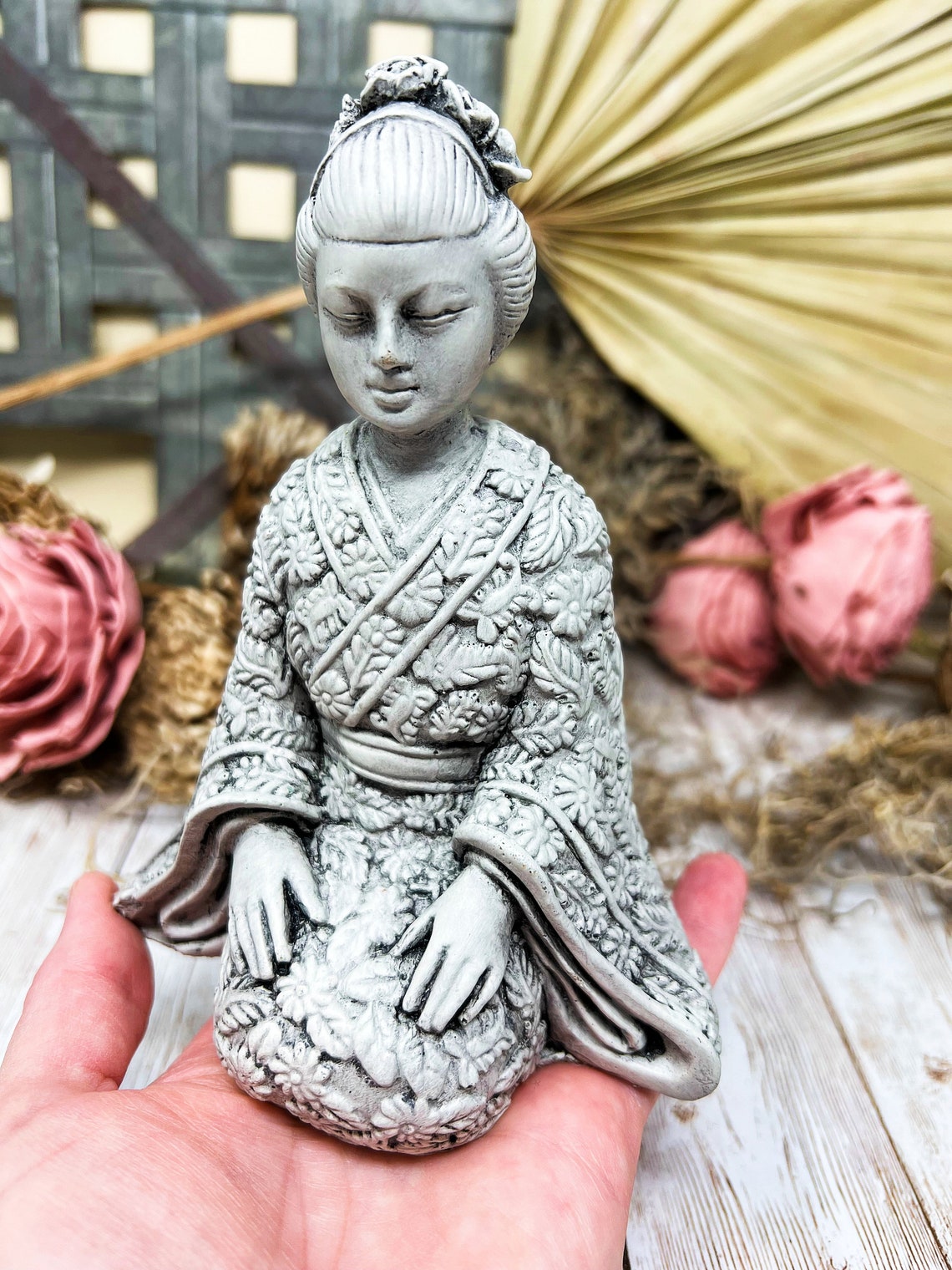 Cast Stone Concrete Geisha Statue Oriental Lady Statue - Etsy