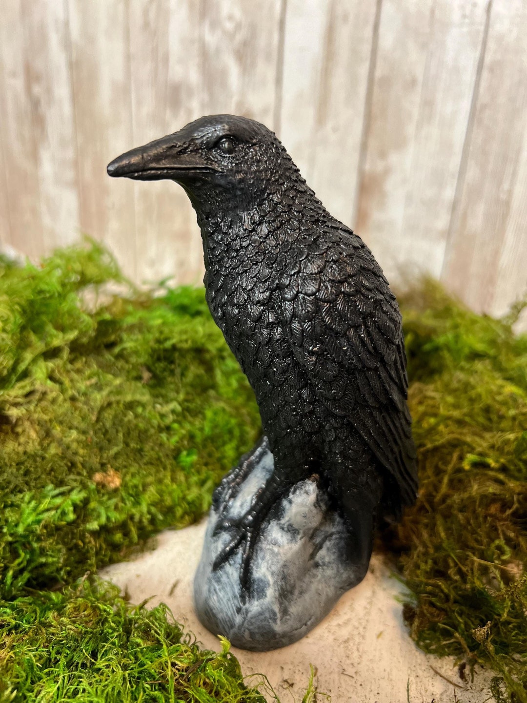 Raven on Rock Statue, Cast Stone Raven Statue, Raven on Stone Statue ...