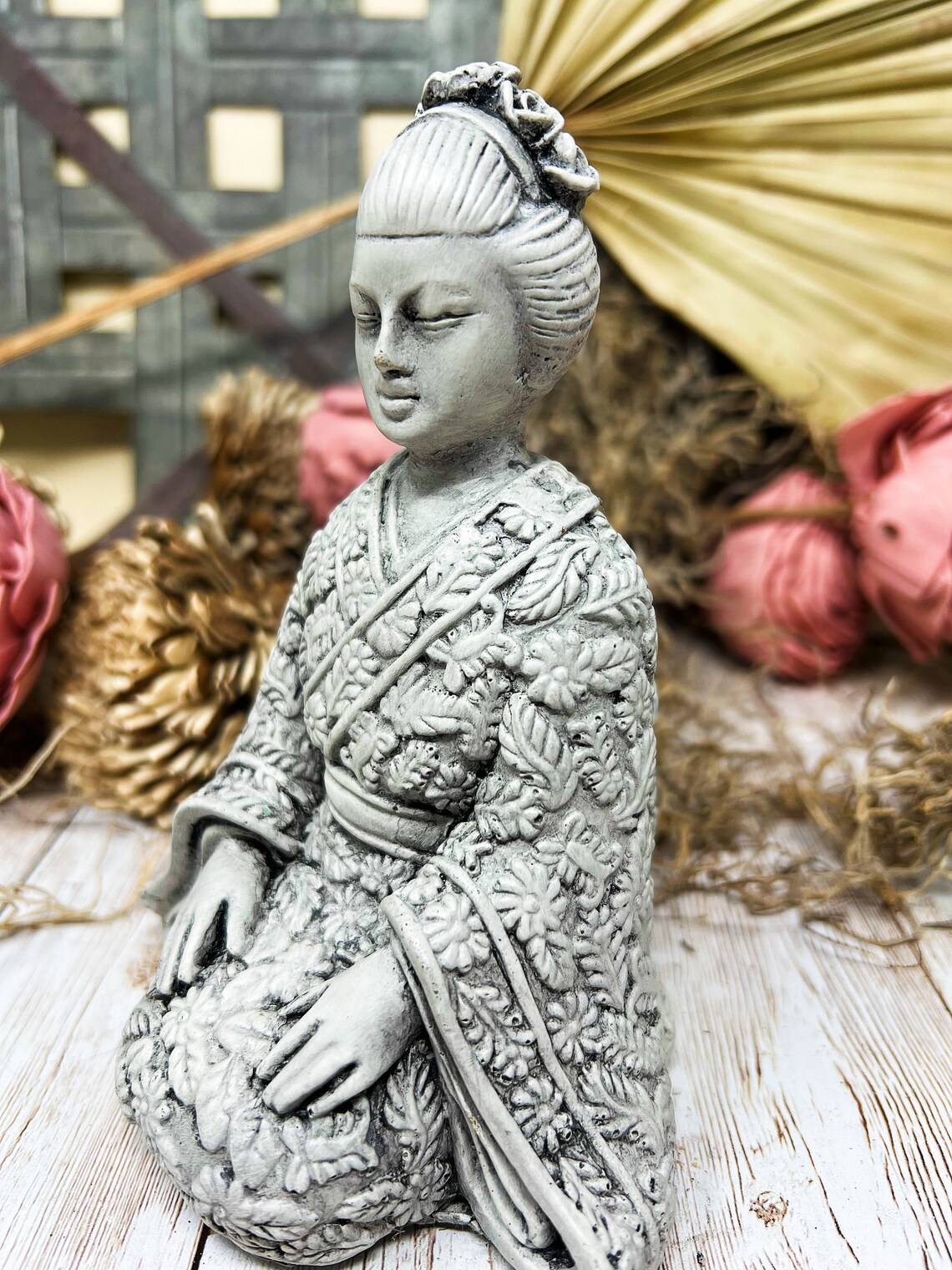 Cast Stone, Concrete Geisha Statue, Oriental Lady Statue, Asian Lady ...