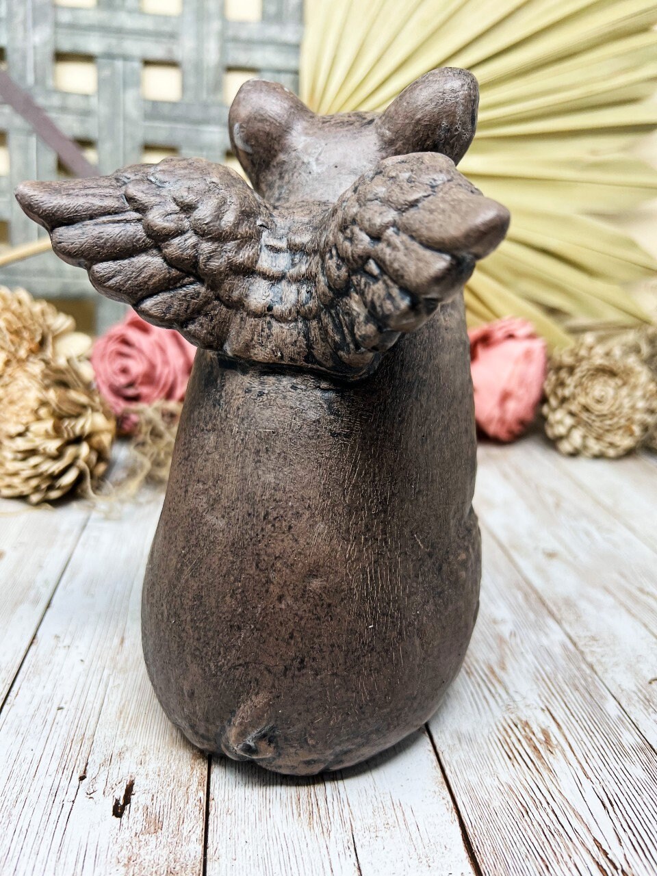 When Pigs Fly Statue, Pig With Angel Wings Statue, Rustic Brown Finish ...