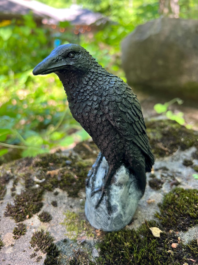 Raven on Rock Statue, Cast Stone Raven Statue, Raven on Stone Statue ...