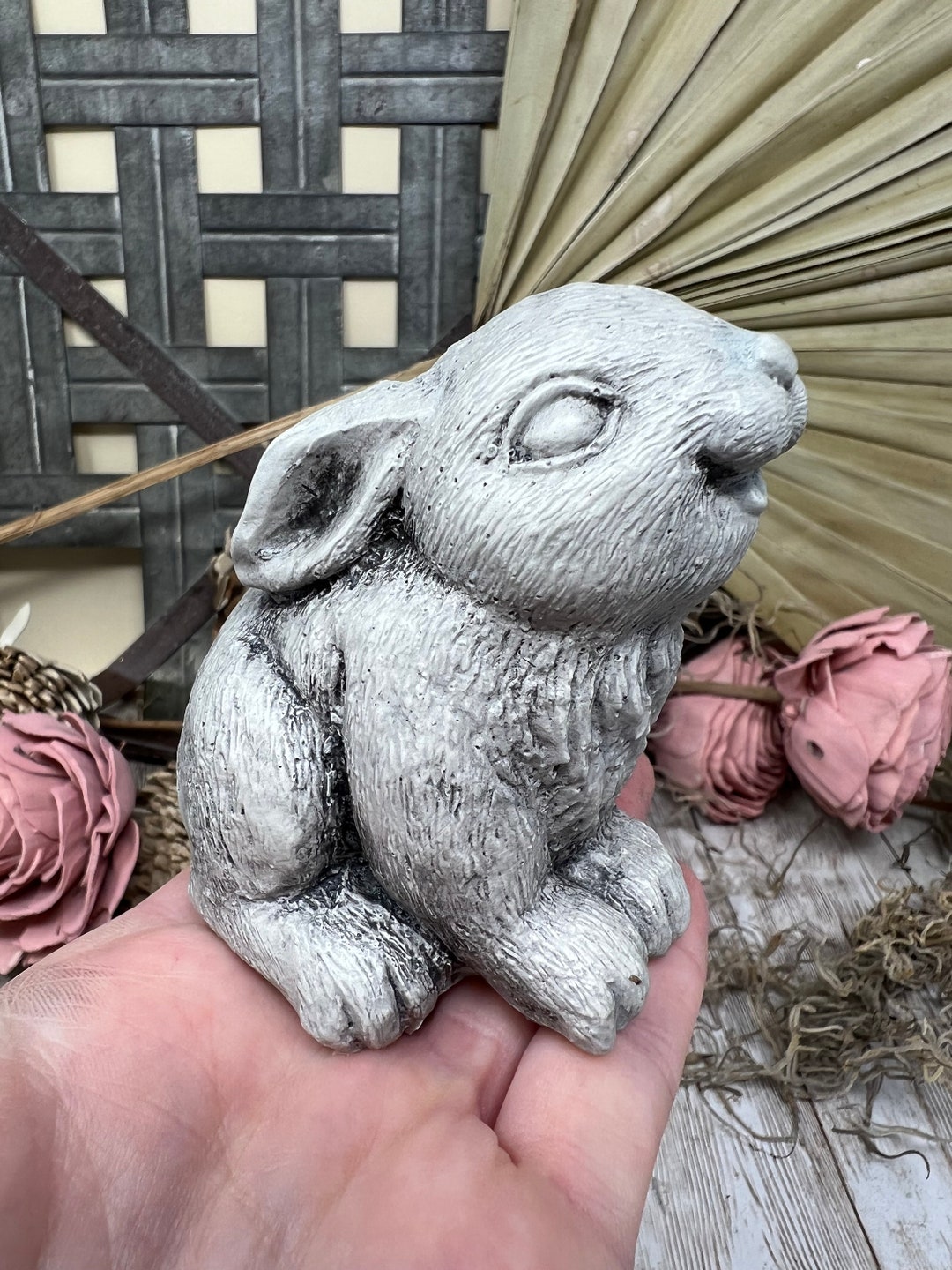 Small Cast Stone, Concrete Bunny, Rabbit Garden Statue, Bunny Statue ...