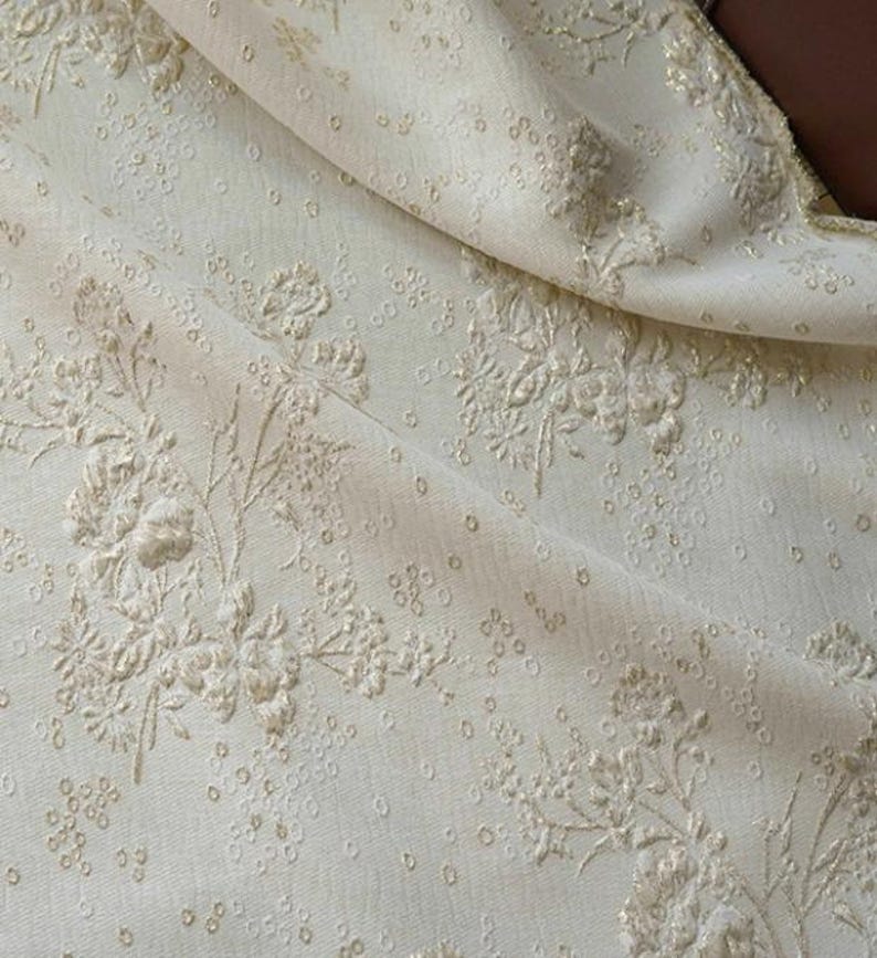 Golden White Jacquard Designer Brocade Embossed Fabric by Meter - Etsy