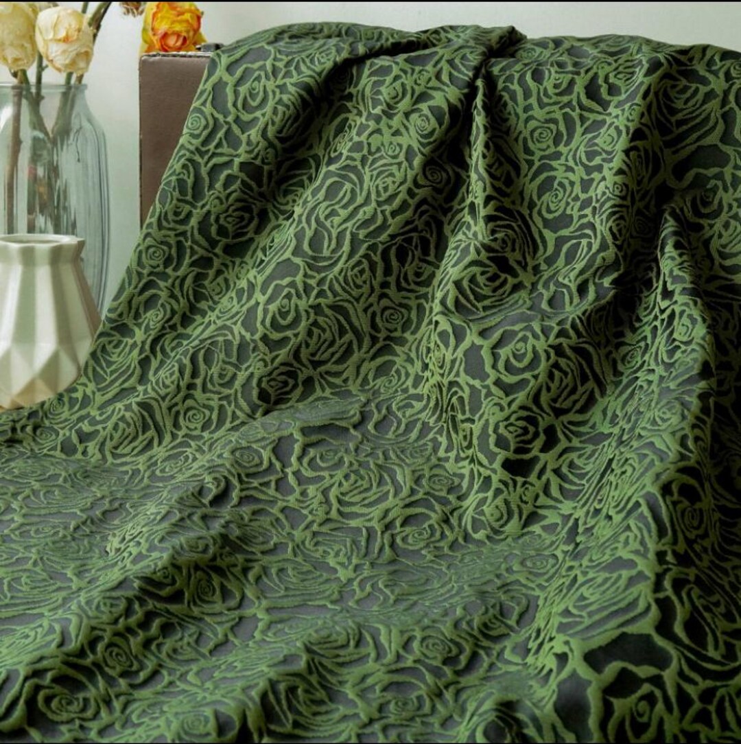 Green Black Roses Jacquard Designer Brocade Embossed Fabric by Meter - Etsy