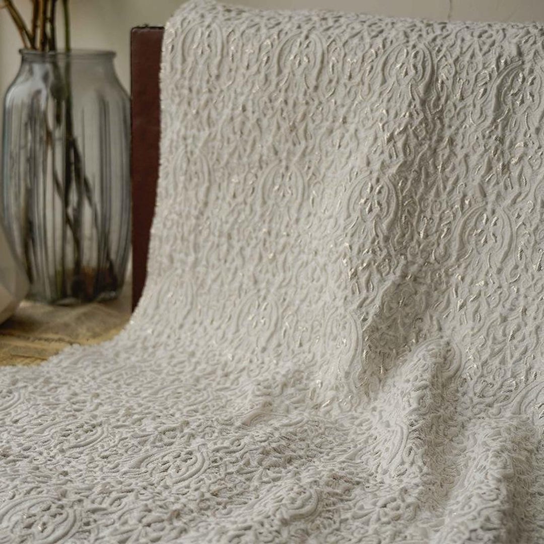 Vintage White Embossed Jacquard Designer Brocade Fabric by Meter - Etsy