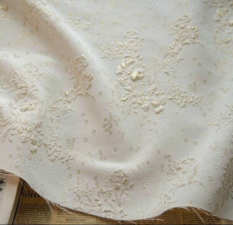 Golden White Jacquard Designer Brocade Embossed Fabric by Meter - Etsy