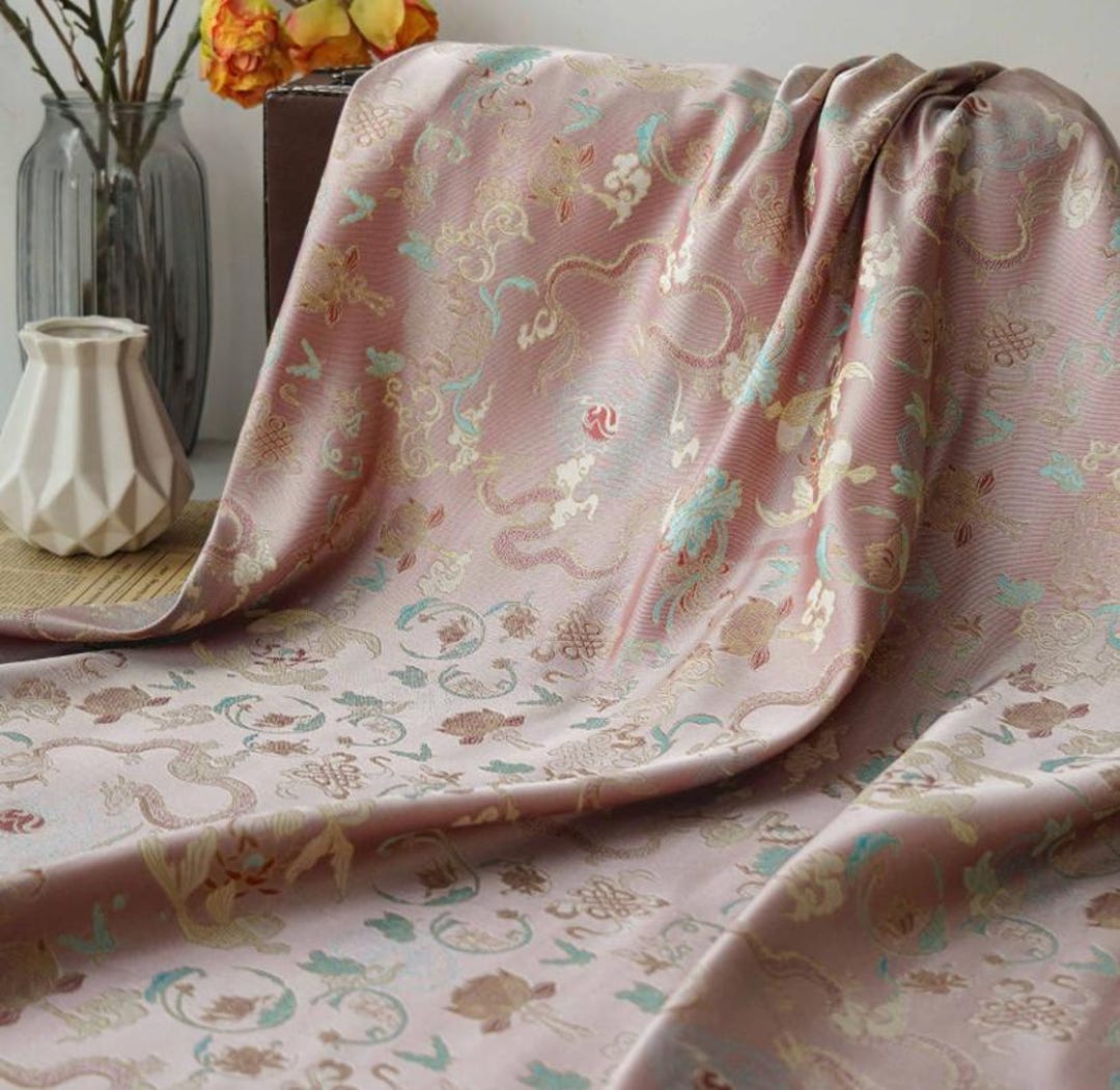 Pink Fish Floral Jacquard Designer Brocade Embossed Fabric by Meter - Etsy