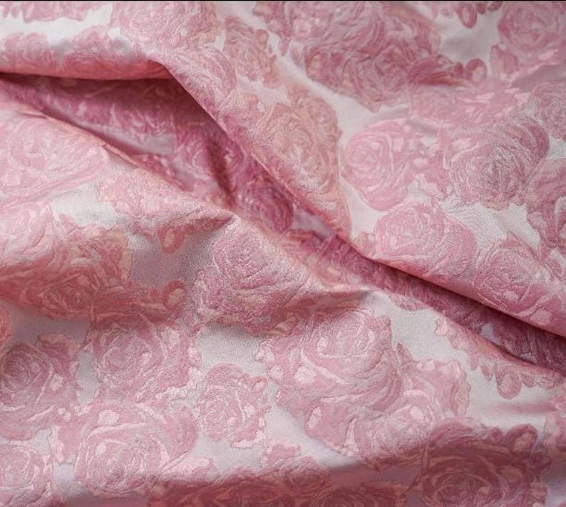 Pink Roses Floral Jacquard Designer Brocade Embossed Fabric by Meter - Etsy