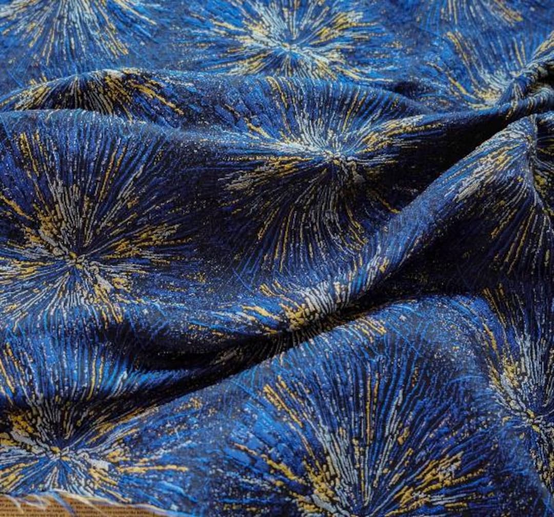 Blue Firework Jacquard Designer Brocade Embossed Fabric by Meter - Etsy