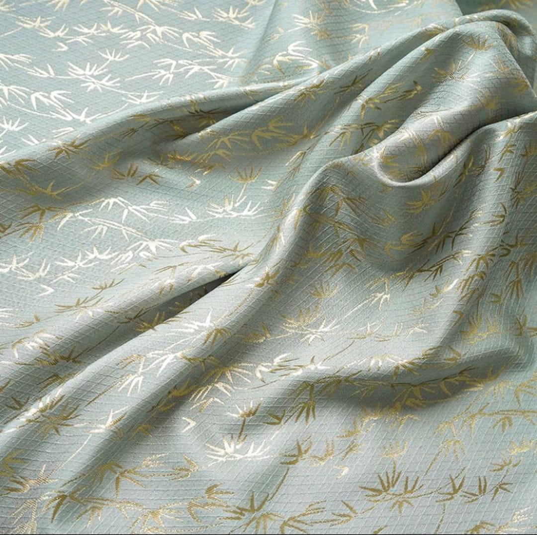 Pastel Green Bamboo Gold Thread Jacquard Designer Brocade Embossed ...