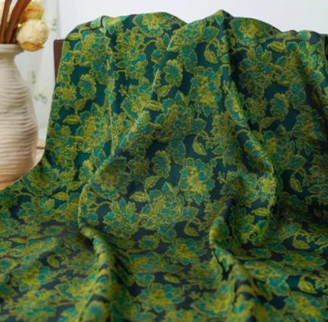 Vintage Green Floral Jacquard Designer Embossed Fabric by Meter - Etsy