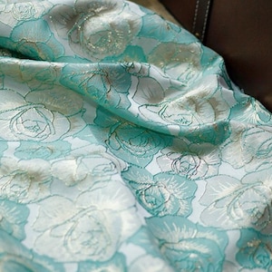 Red Rose Gold Thread Jacquard Designer Brocade Embossed Fabric by Meter ...