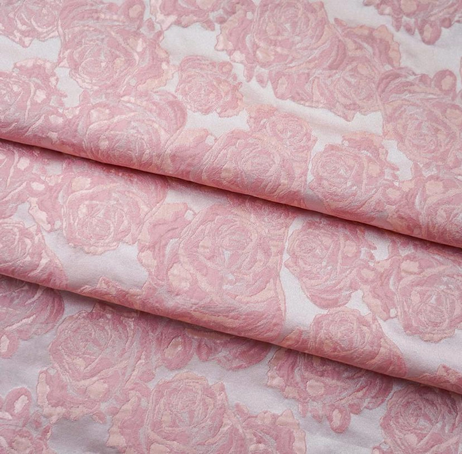 Pink Roses Floral Jacquard Designer Brocade Embossed Fabric by Meter - Etsy