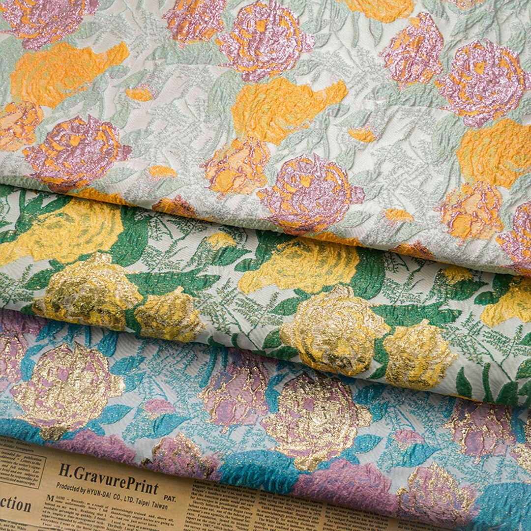 Spring Roses Golden Thread Floral Embossed Jacquard Designer Brocade ...