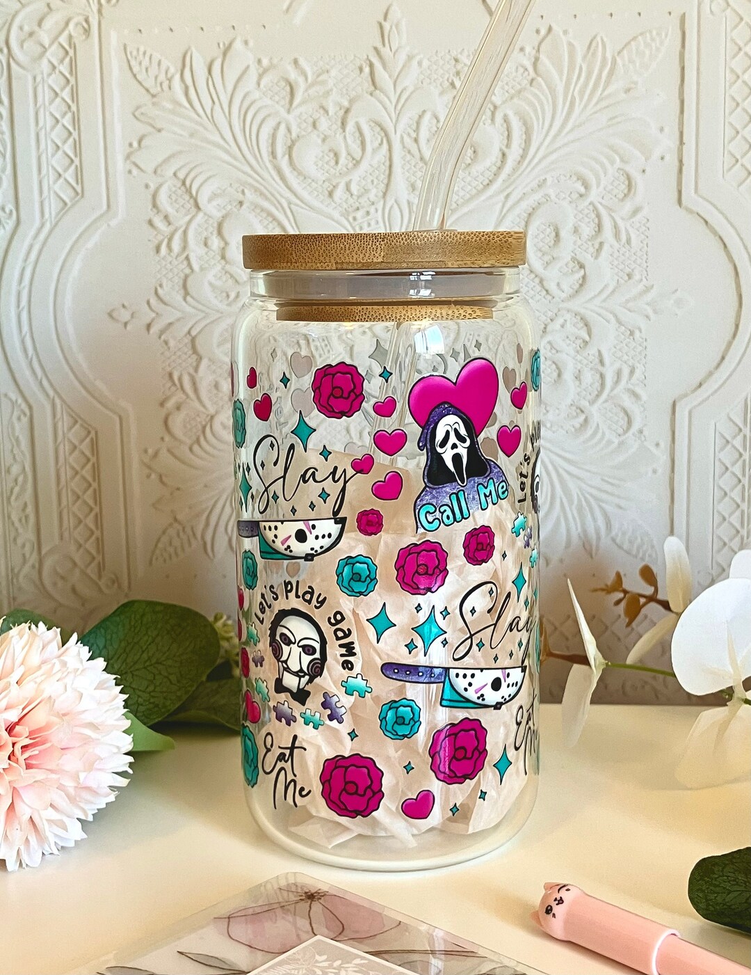 Ghostface Jigsaw Slay Coffee Cup Horror Movie Villains Beer Can Glass ...