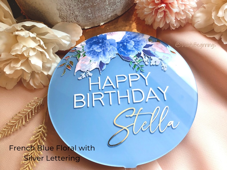 Personalized Floral Acrylic Birthday Cake Topper - Etsy