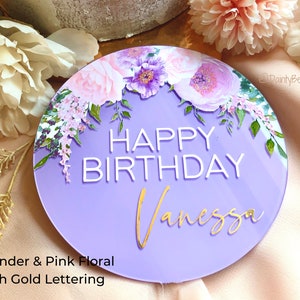 Floral Acrylic Cake Topper Personalized Birthday Cake Topper Painted ...