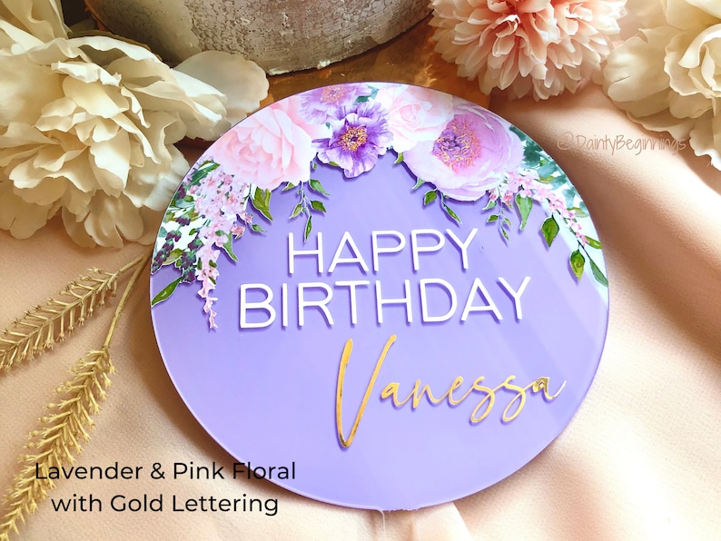 Personalized Floral Acrylic Birthday Cake Topper - Etsy