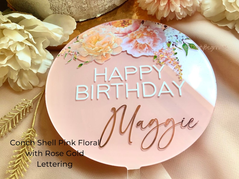 Personalized Floral Acrylic Birthday Cake Topper - Etsy