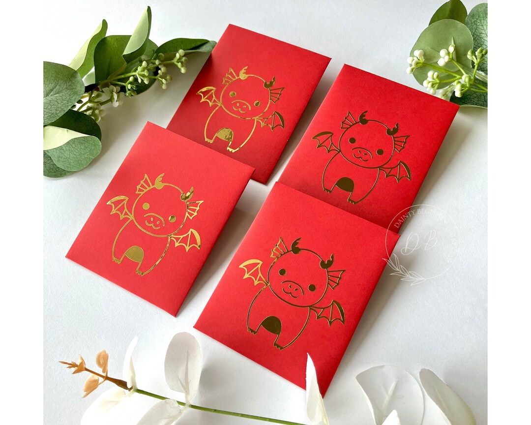 Year of the Dragon Red Envelopes Set of 5 | Lunar New Year Envelopes ...