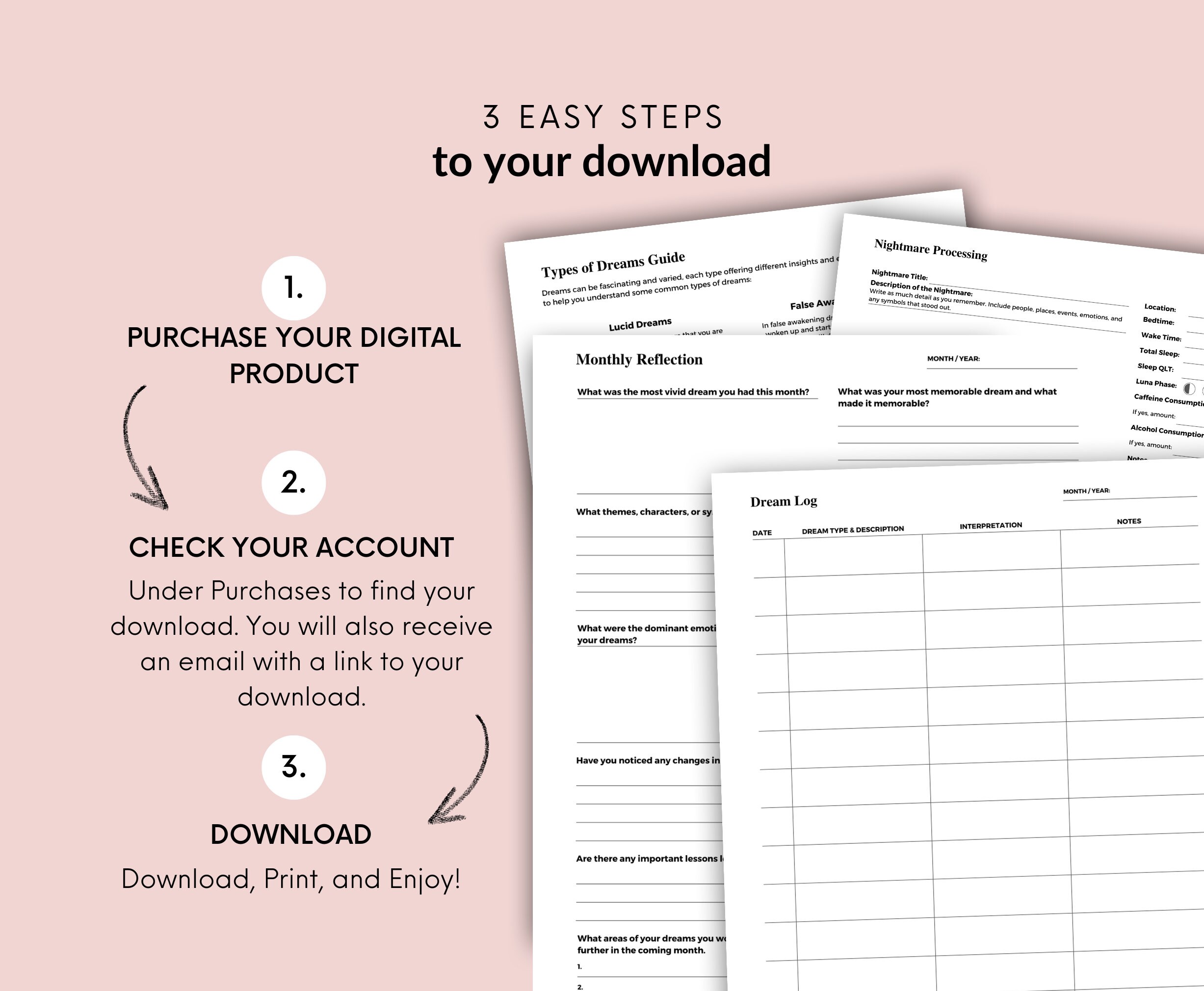 Printable Dream Journal, Nightmare Processing, Sleep Tracker, Planner ...