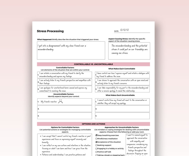 Stress Management Worksheets, Stress Tracker, Self Help (digital ...