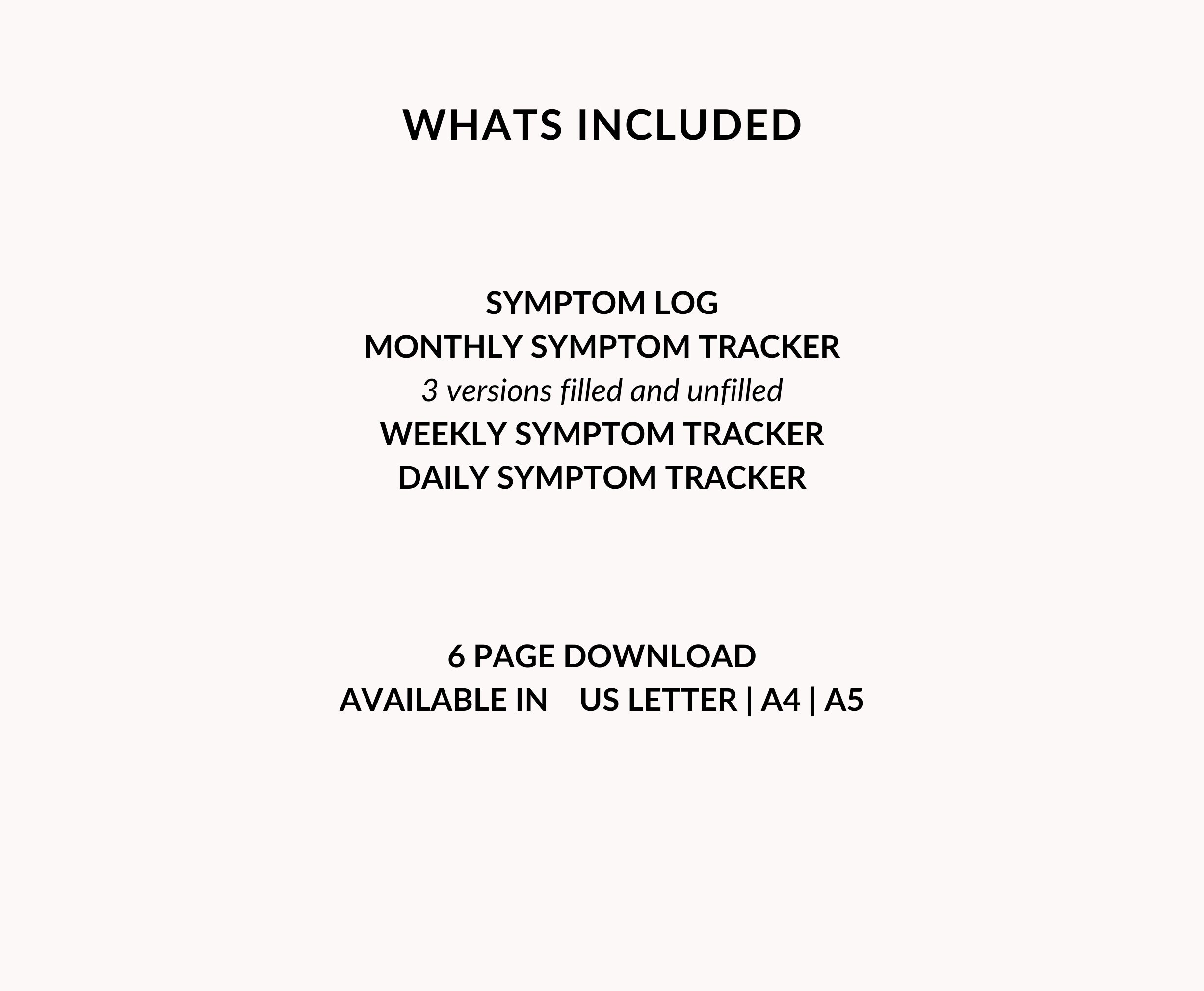 Printable Symptom Tracker Set - Monthly, Weekly, and Daily Symptom ...