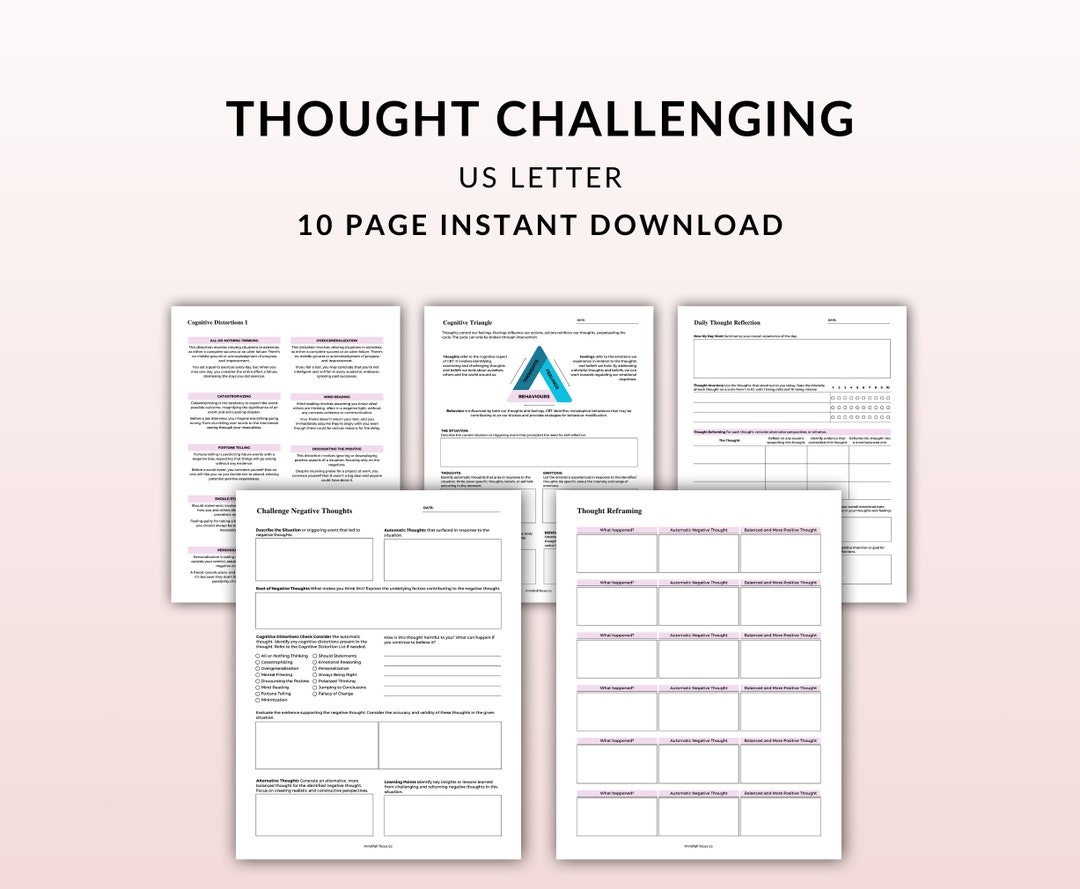 Thought Challenging Worksheet, CBT Worksheet, Therapy Tool, Cognitive ...