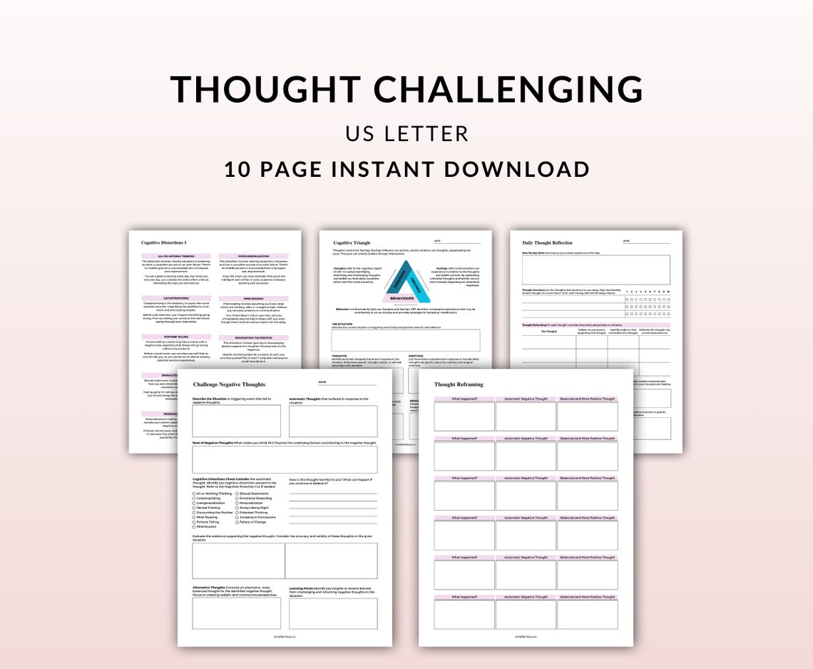Thought Challenging Worksheet, CBT Worksheet, Therapy Tool, Cognitive ...