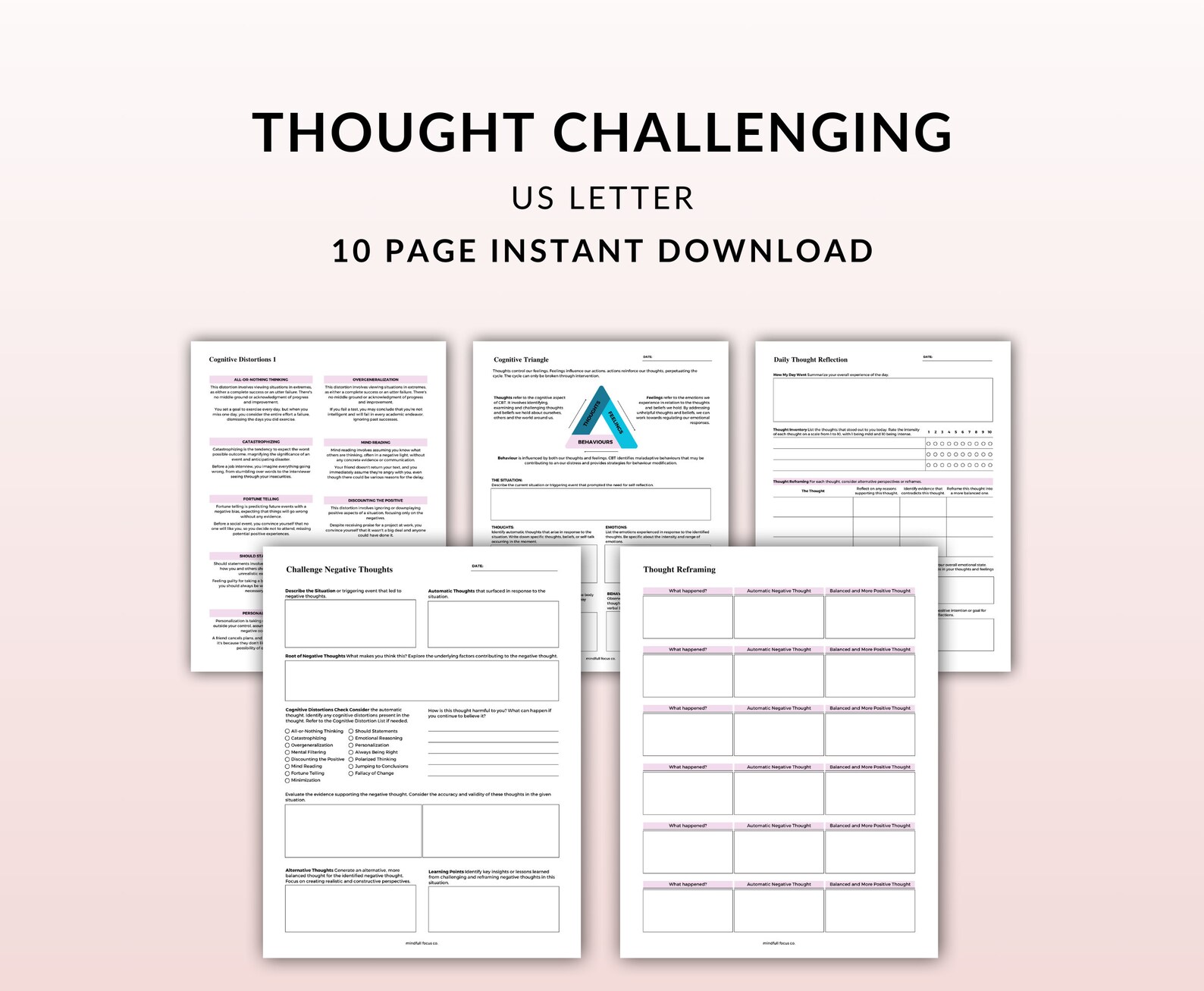 Thought Challenging Worksheet, CBT Worksheet, Therapy Tool, Cognitive ...