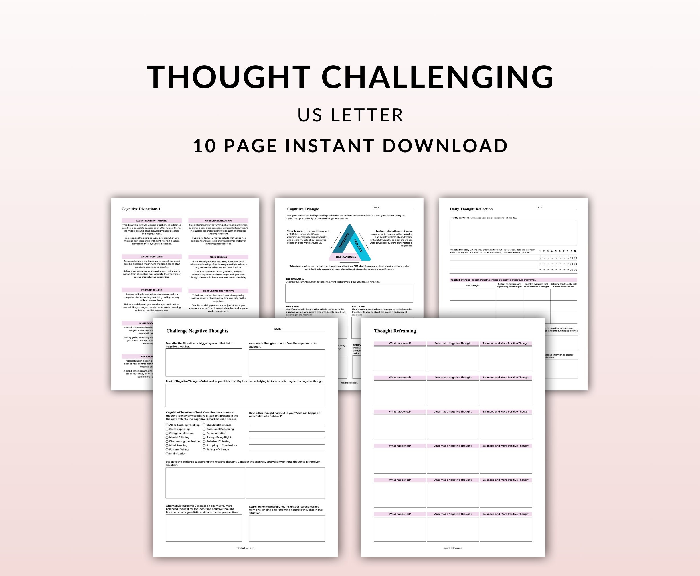 Thought Challenging Worksheet, CBT Worksheet, Therapy Tool, Cognitive ...