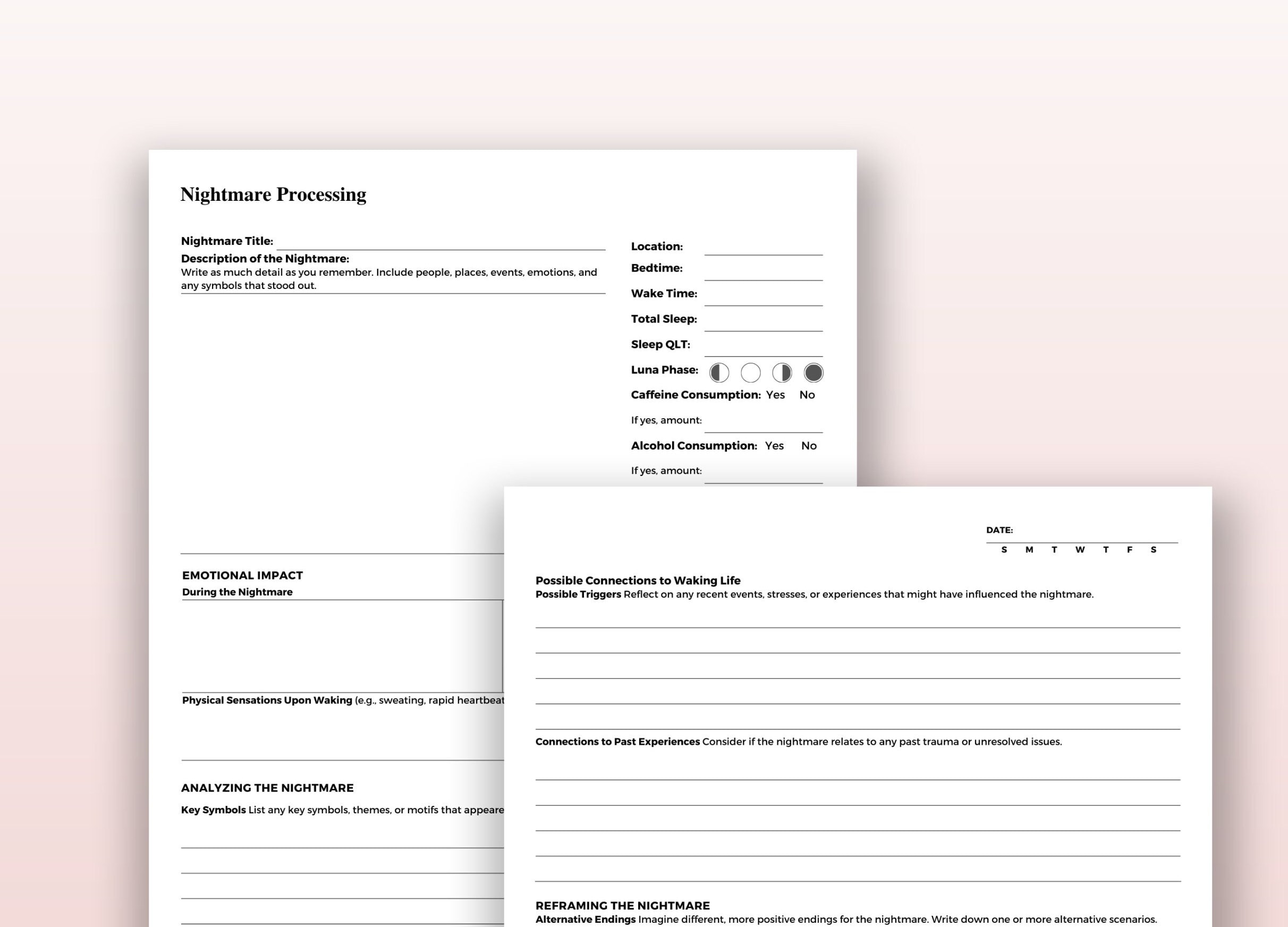 Printable Dream Journal, Nightmare Processing, Sleep Tracker, Planner ...