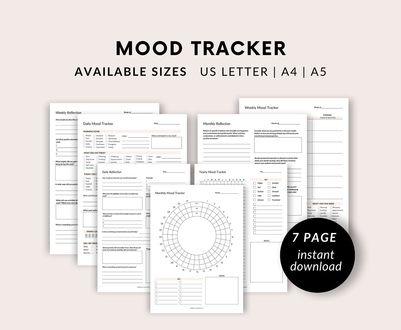 Printable Mood Tracker, Mood Journal, Daily Mood Tracker, Mood Tracker ...