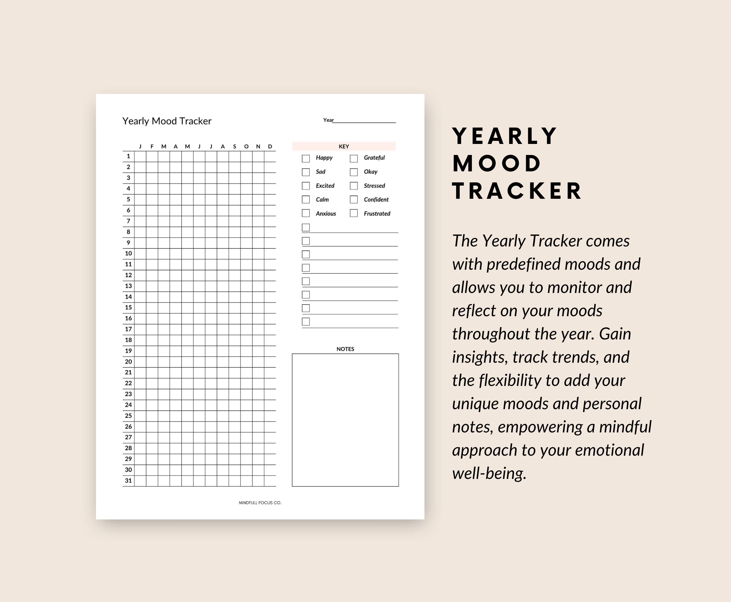 Mood Tracker Printable, Mood Tracker Journal, Daily Mood Tracker ...