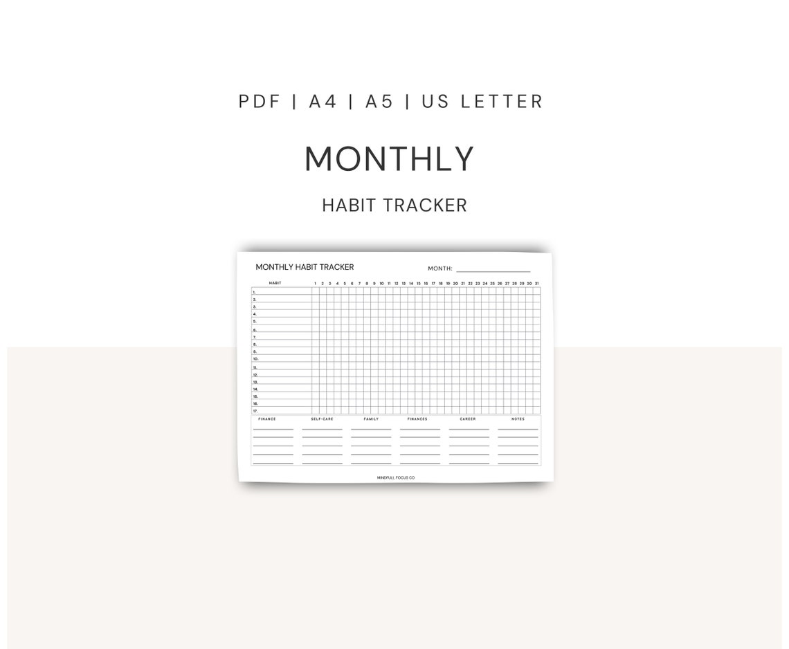 Habit Tracker Printable Monthly Habit Tracker Yearly Habit - Etsy