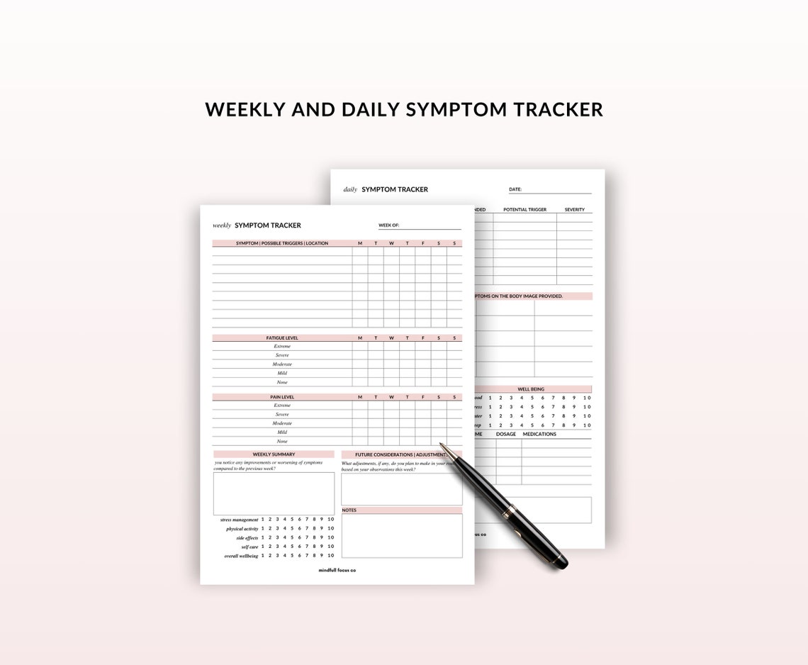 Printable Symptom Tracker Set - Monthly, Weekly, and Daily Symptom ...
