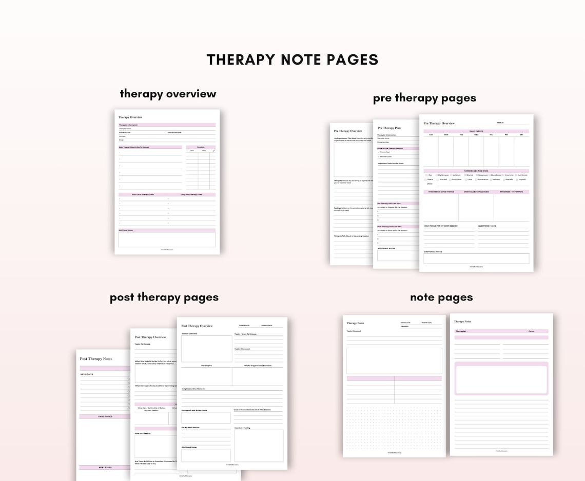 Therapy Notes, Therapy Session Log, Pre and Post Therapy Session Notes ...