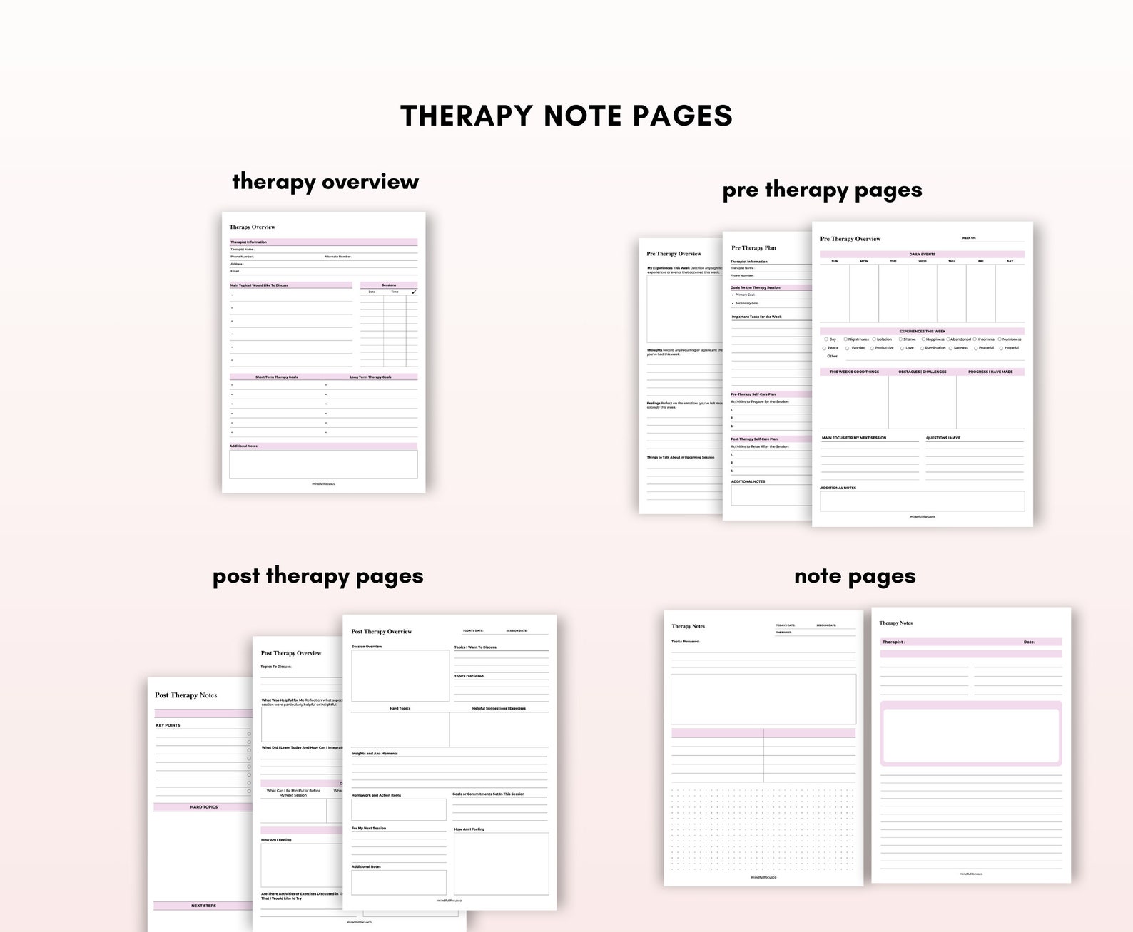 Therapy Notes, Therapy Session Log, Pre and Post Therapy Session Notes ...